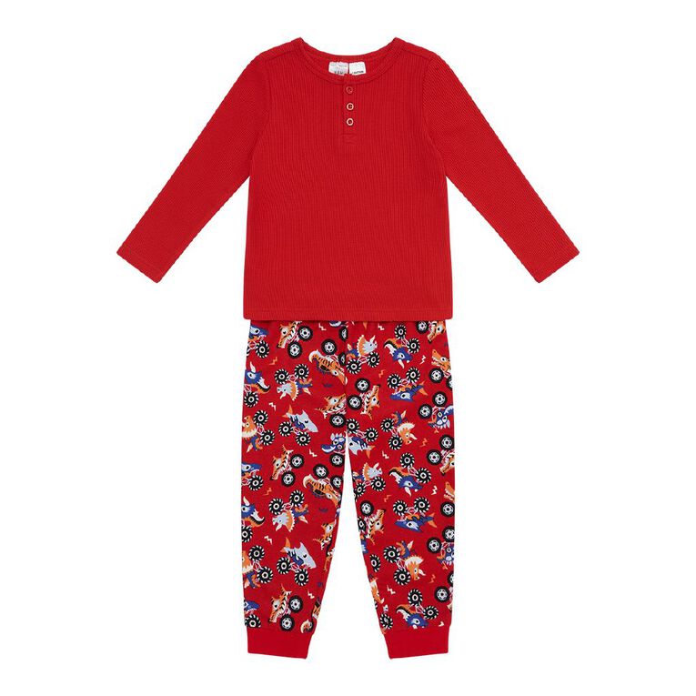 H&H Boys' Waffle and Flanelette Pyjama Set Red Mid | The Warehouse