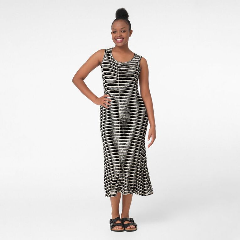 H&H Women's True Knit Stripe Midi Dress Black/White | The Warehouse