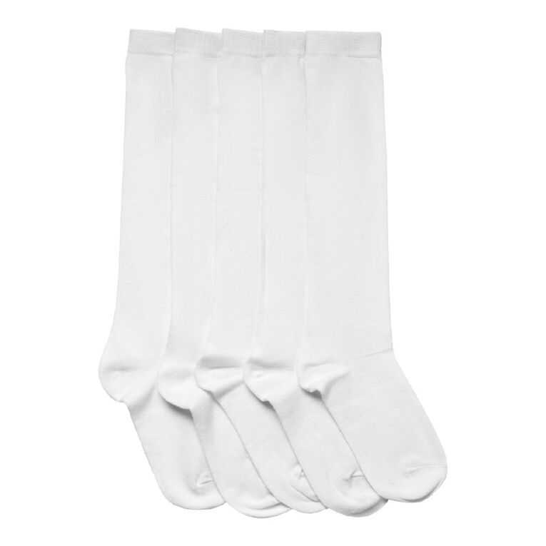 H&H Girls' School Knee High Socks 5 Pack White | The Warehouse