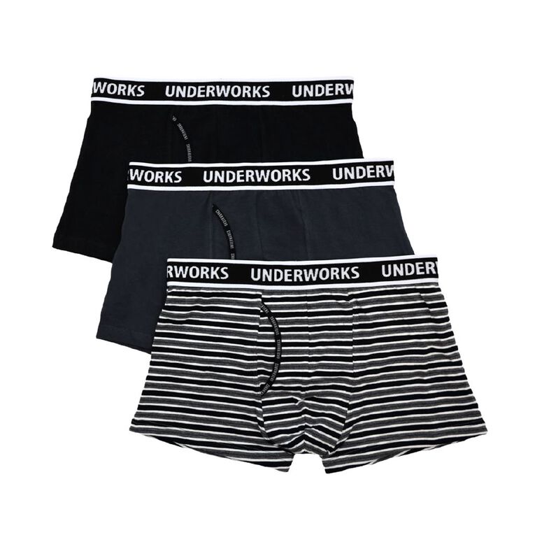 Underworks Men's Fly Front Trunks 3 Pack Black | The Warehouse