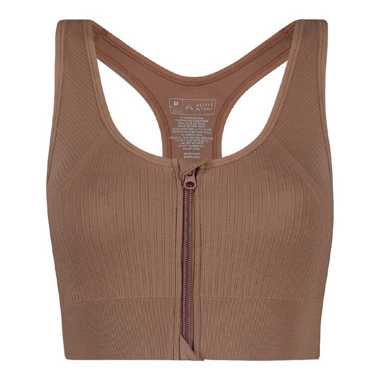 Active Intent Women's Zip Front Wirefree Sports Bra Brown Dark | The ...