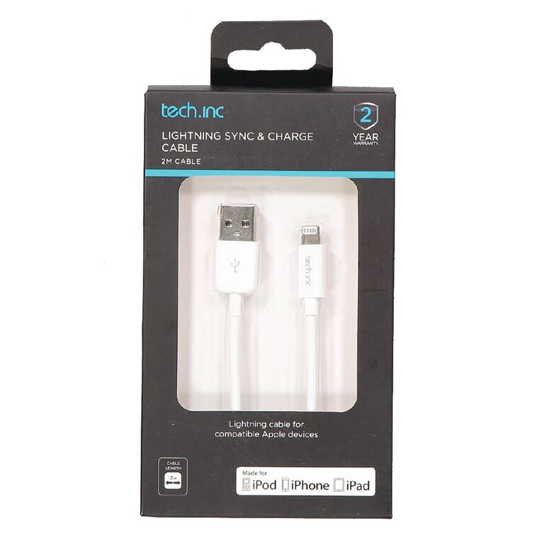 Tech.Inc Lightning Cable 2m White White | The Warehouse