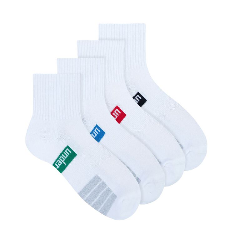 Underworks Men's Quarter Crew Sport Socks 4 Pack White 2 | The Warehouse