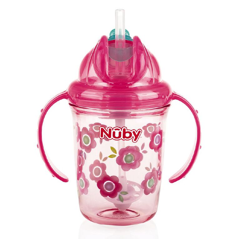 Nuby Tritan Flip it with Weighted Straw 240ml Assorted | The Warehouse