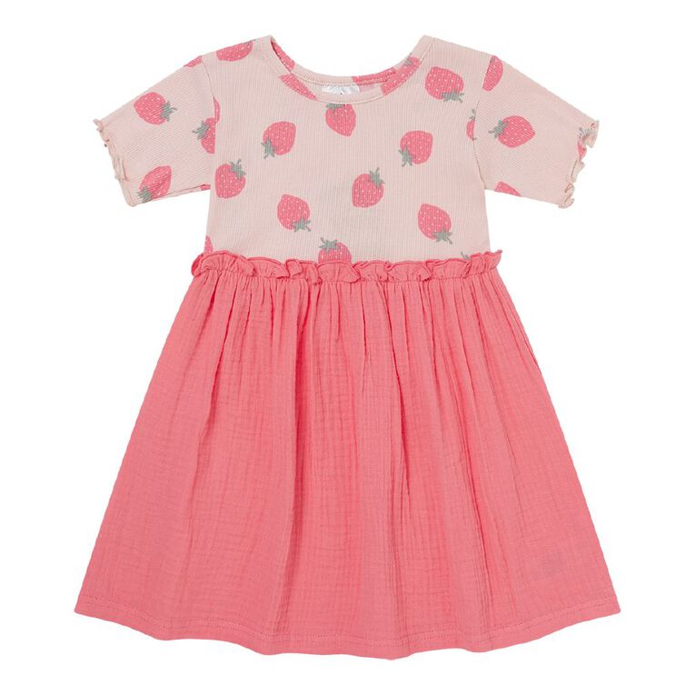 Young Original Toddler Short Sleeve Muslin Dress Pink Mid | The Warehouse