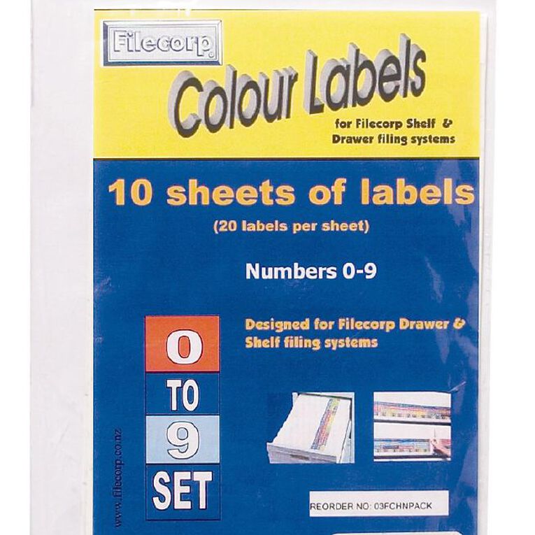 Filecorp Labels Set Numeric 0-9 Half Sheet Pack | The Warehouse