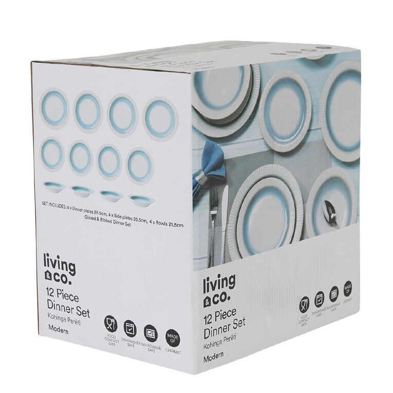 Living & Co Modern Dinnerware Set Blue 12 Piece Blue | The Warehouse