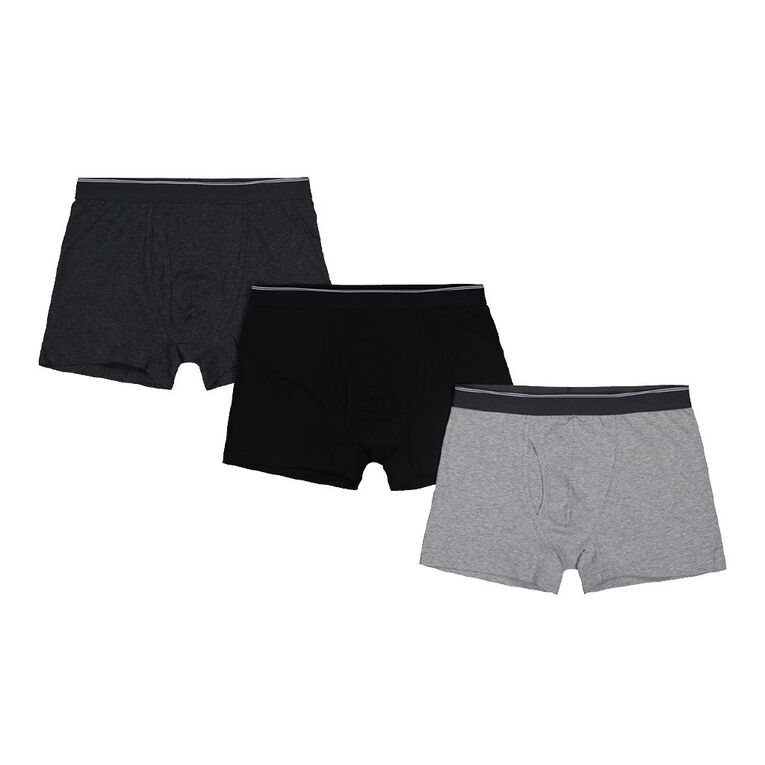 H&H Men's Classic Mid Leg Trunks 3 Pack Black/Grey | The Warehouse