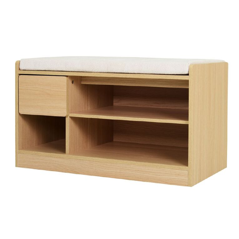 Living & Co Boucle Bench Seat with Shoe Storage | The Warehouse