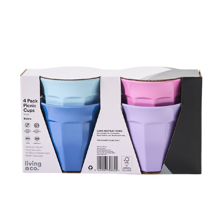 Living & Co Bistro Picnic Cups 4 Pack Multi-Coloured 280ml Multi ...