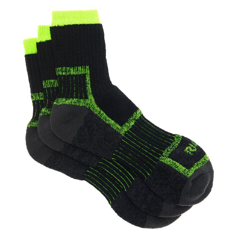 Rio Men's Quarter Crew Work Socks 3 Pack Black/Yellow | The Warehouse