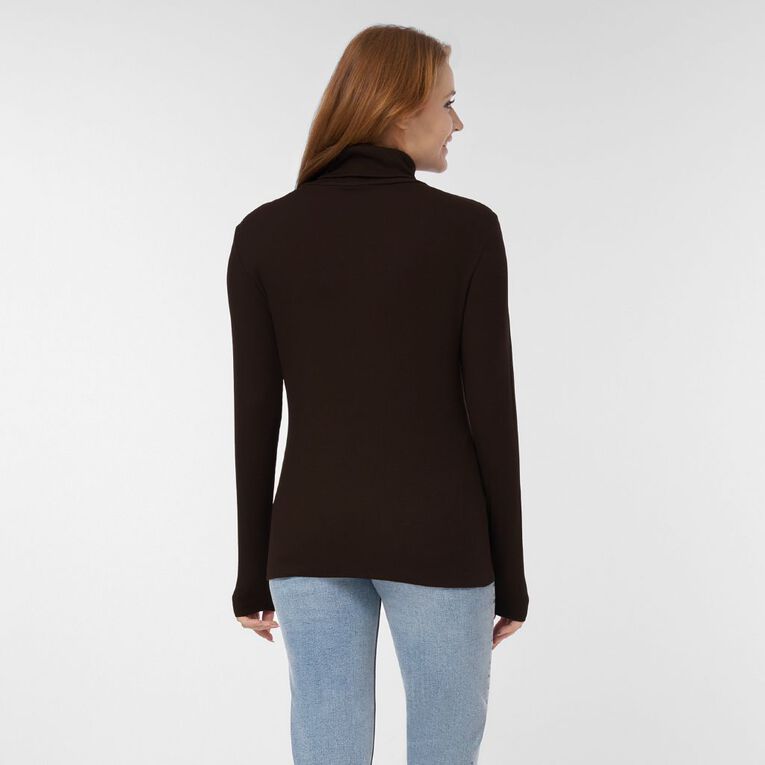 H&H Women's Long Sleeve Classic Rib Skivvy Top Brown Dark | The Warehouse