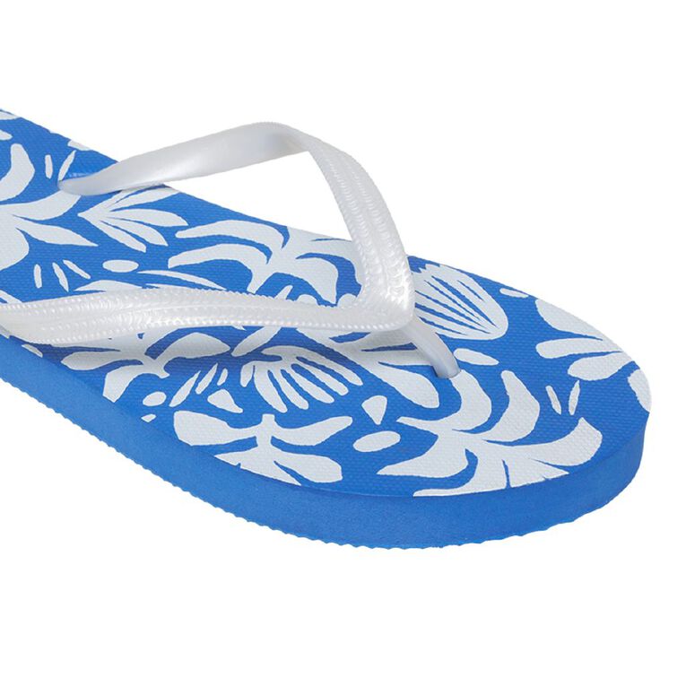 H&H Women's Recycled Printed Jandals Blue Mid TROPICAL | The Warehouse