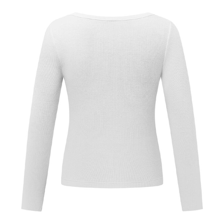H&H Women's Long Sleeve Scoop Neck Rib Top White | The Warehouse