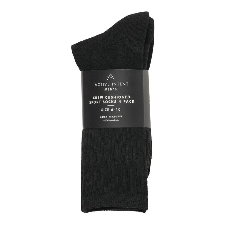 Active Intent Men's Sport Crew Socks 4 Pack Black | The Warehouse