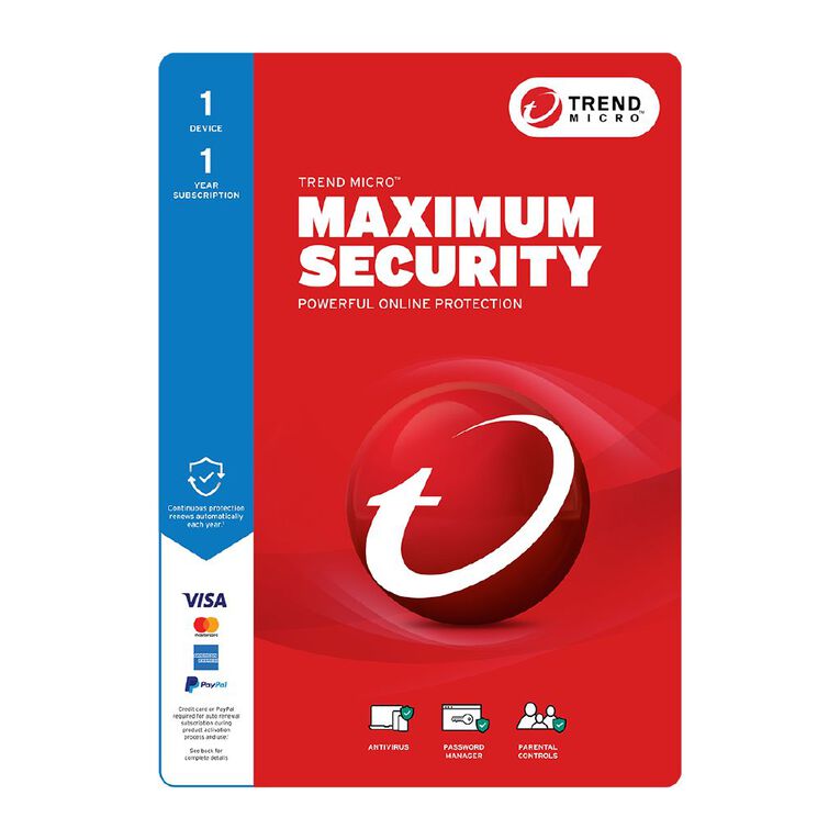 Trend Micro Maximum Security Pro 1 Device 1 Year | The Warehouse