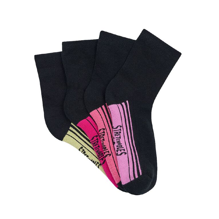 Rio Women's Quarter Crew Stretchable Socks 4 Pack Black | The Warehouse