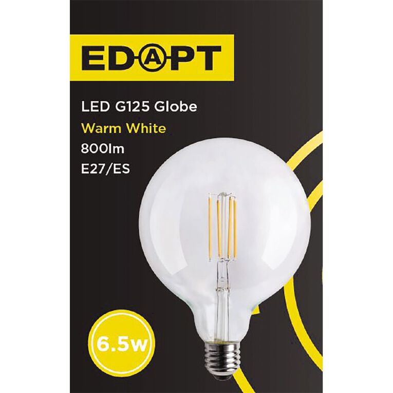 Edapt LED E27 Filament Round Light Bulb G125 6.5W Warm White White ...