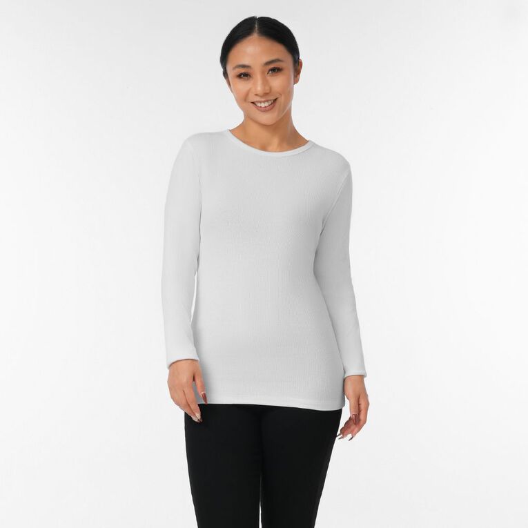 H&H Women's Long Sleeve Classic Rib Top White | The Warehouse