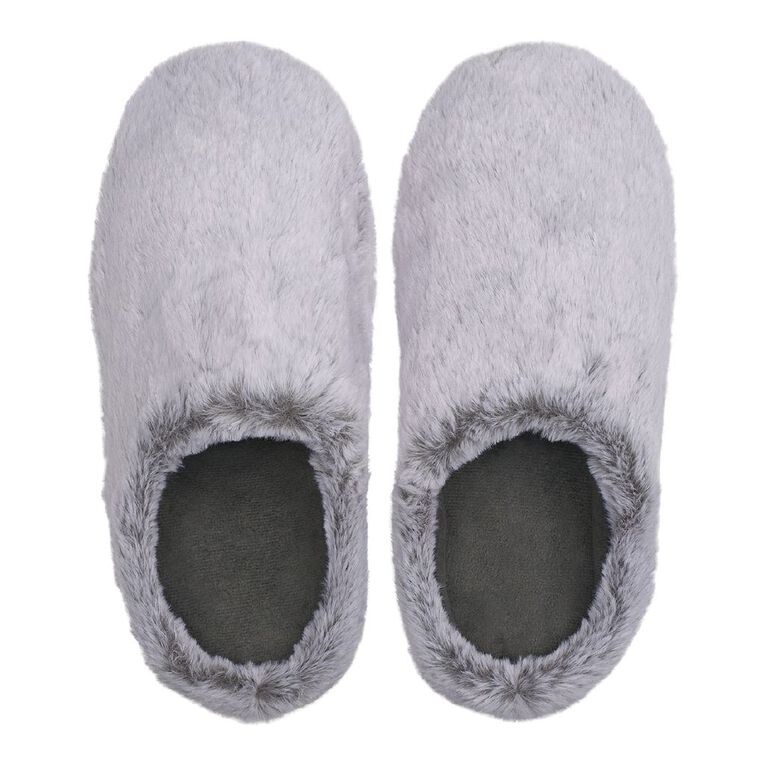 H&H Women's Fluffy Low Back Scuff Slippers Grey | The Warehouse