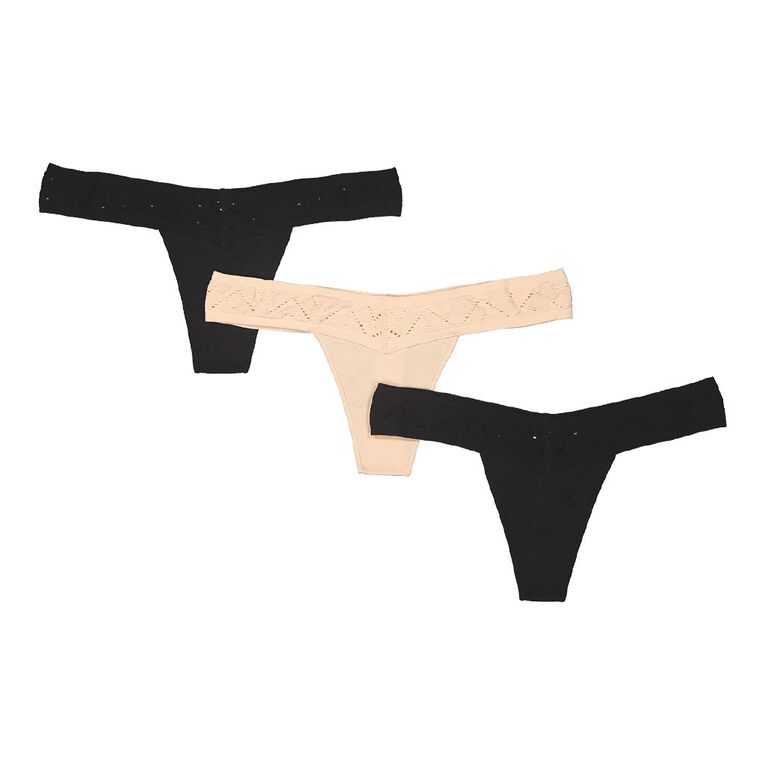 H&H Women's Seamfree Jacquard G-string 3 Pack Black | The Warehouse