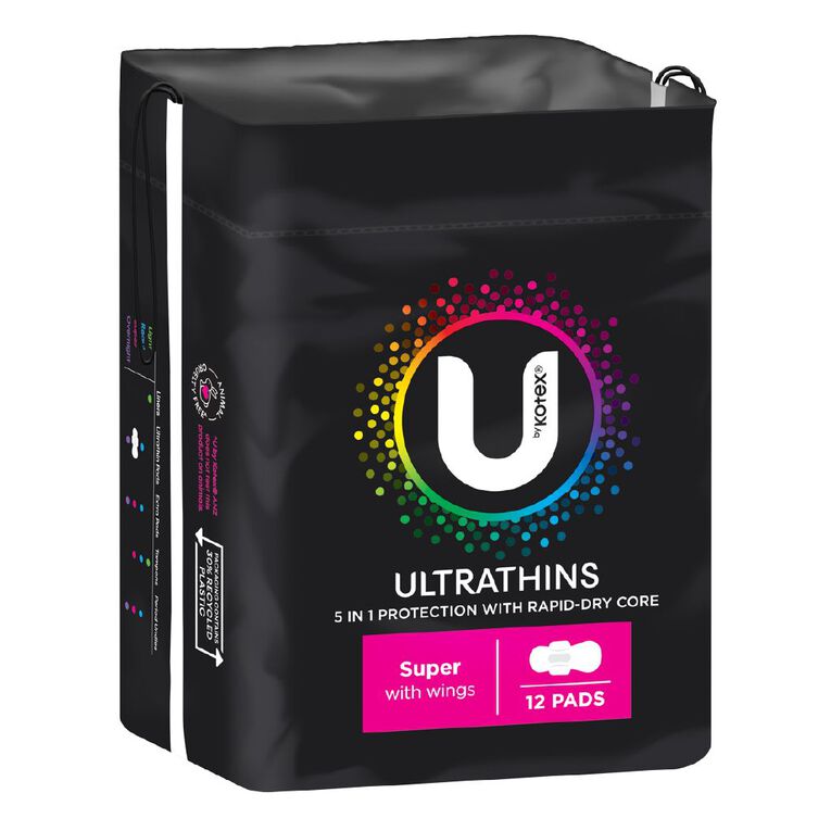 U By Kotex Ultra-thin Super Wings Pads 12 Pack | The Warehouse
