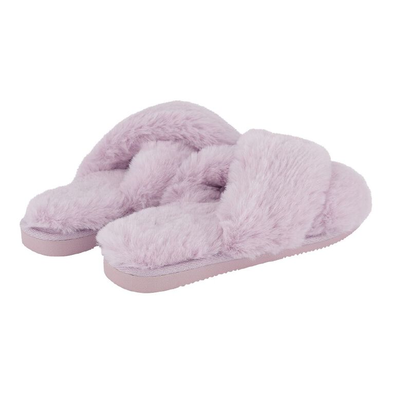 H&H Women's Fluffy Crossover Slide Slippers Purple Light | The Warehouse