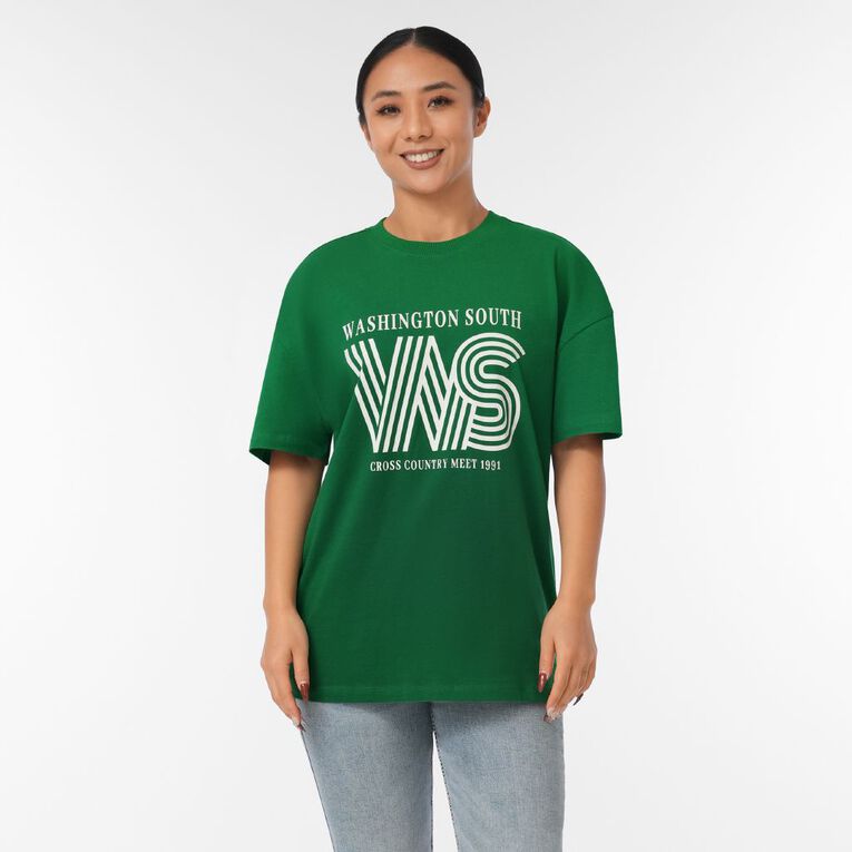 H&H Women's Short Sleeve Boyfriend Graphic Tee Green Dark Washington ...