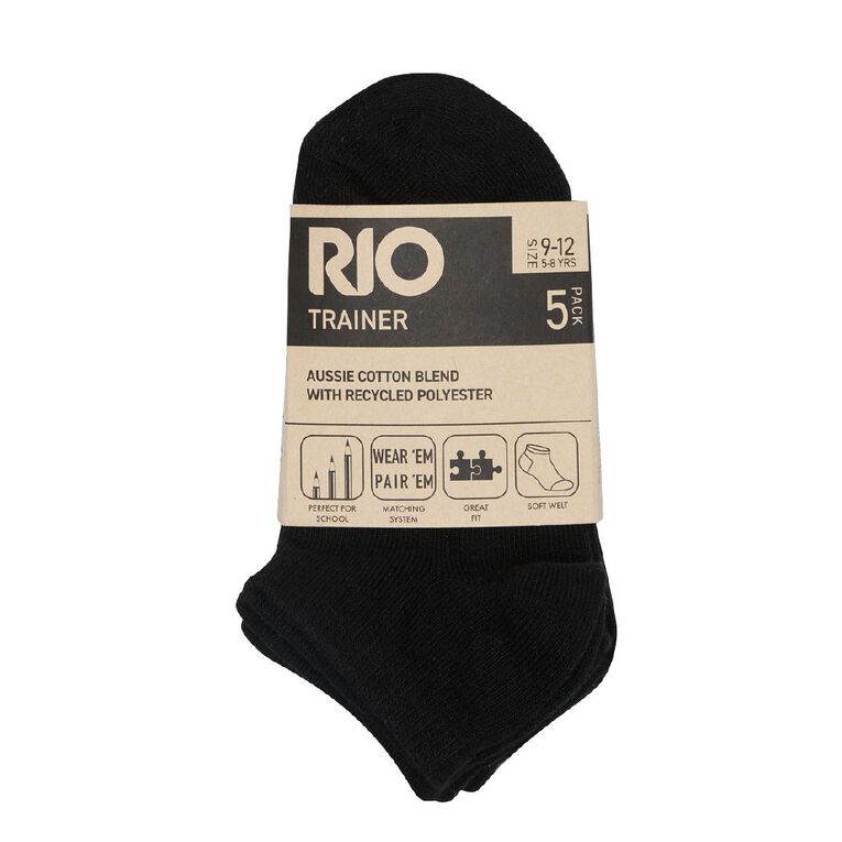 Rio Kids' Liner School Socks 5 Pack Black | The Warehouse