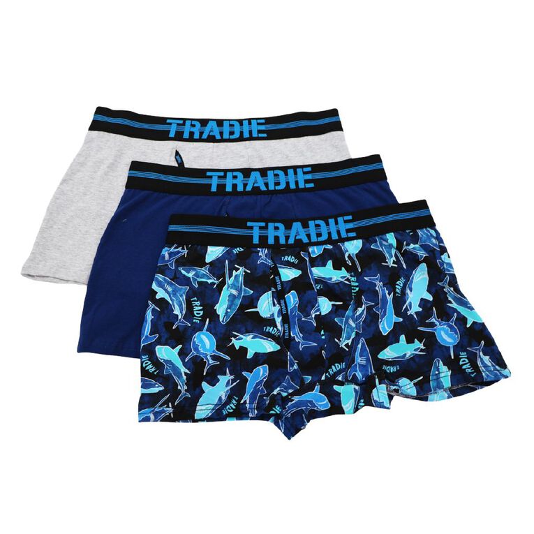 Tradie Men's Fly Front Trunks 3 Pack Blue | The Warehouse