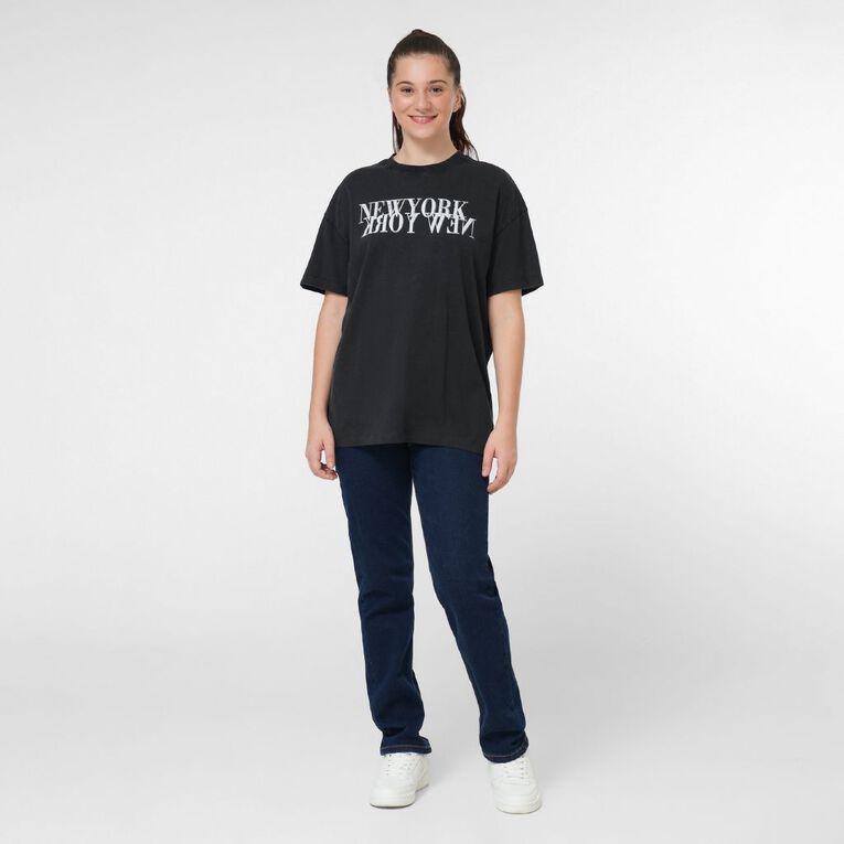 H&H Women's Short Sleeve Boyfriend Graphic Tee Black | The Warehouse