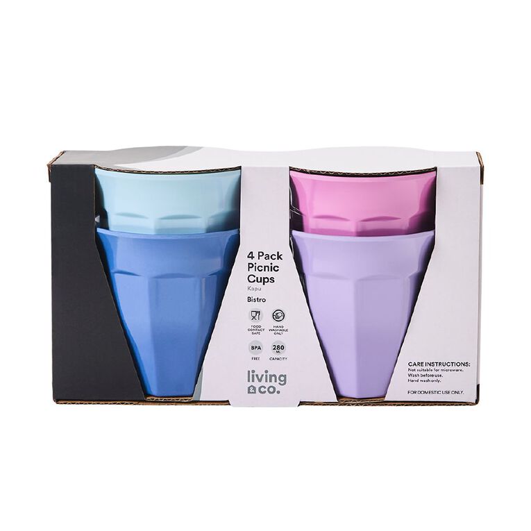 Living & Co Bistro Picnic Cups 4 Pack Multi-Coloured 280ml Multi ...