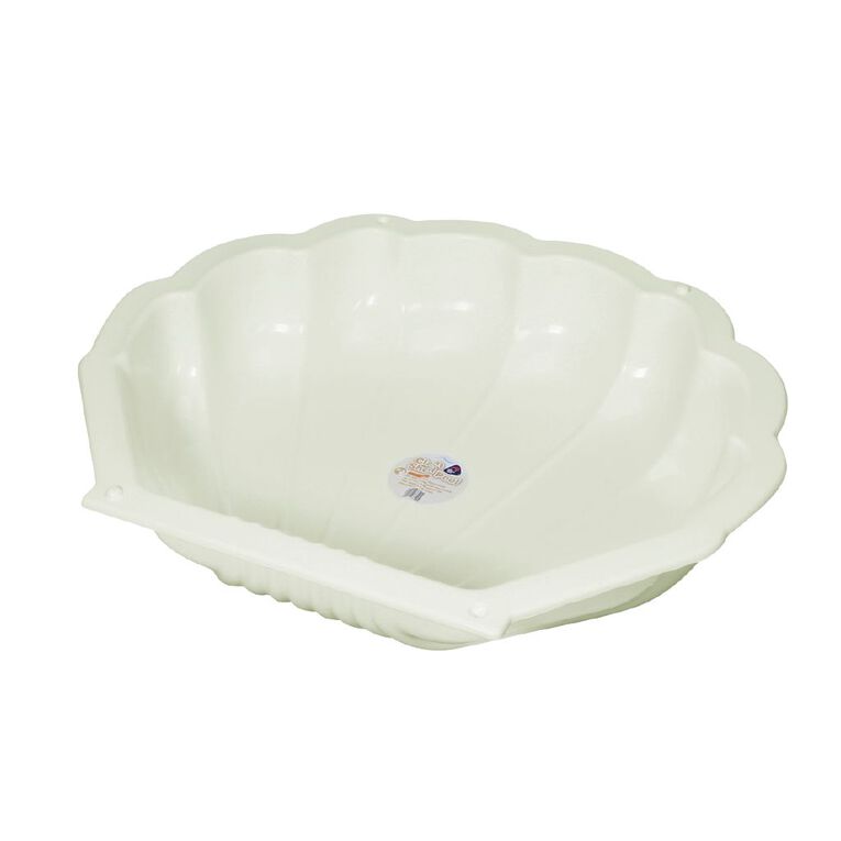 white clam shell sandpit