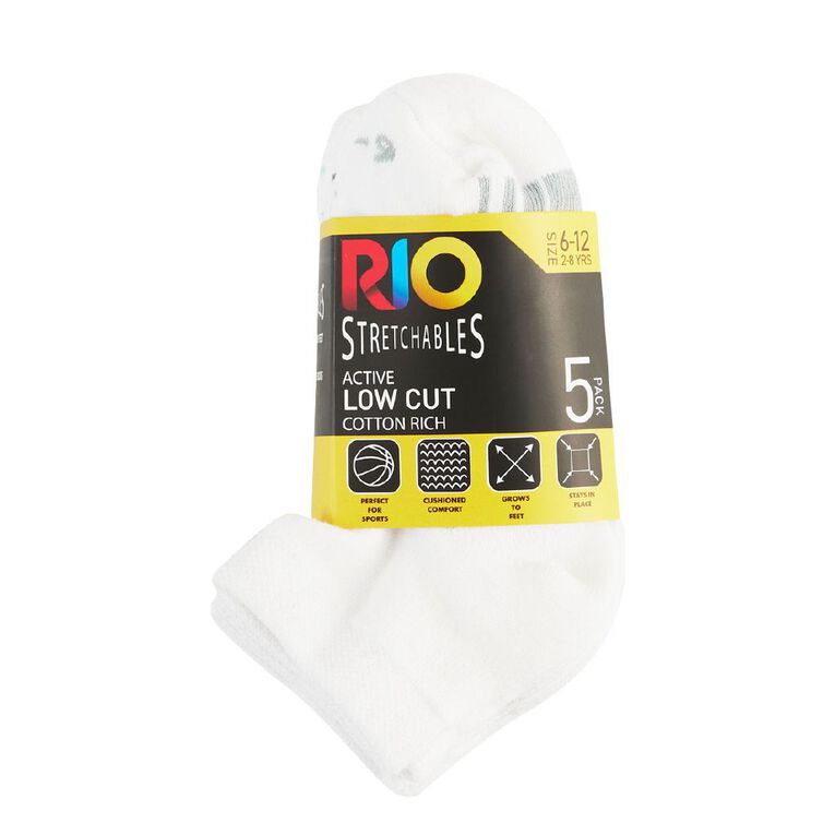 Rio Boys' Stretchable Low Cut Socks 5 Pack White | The Warehouse