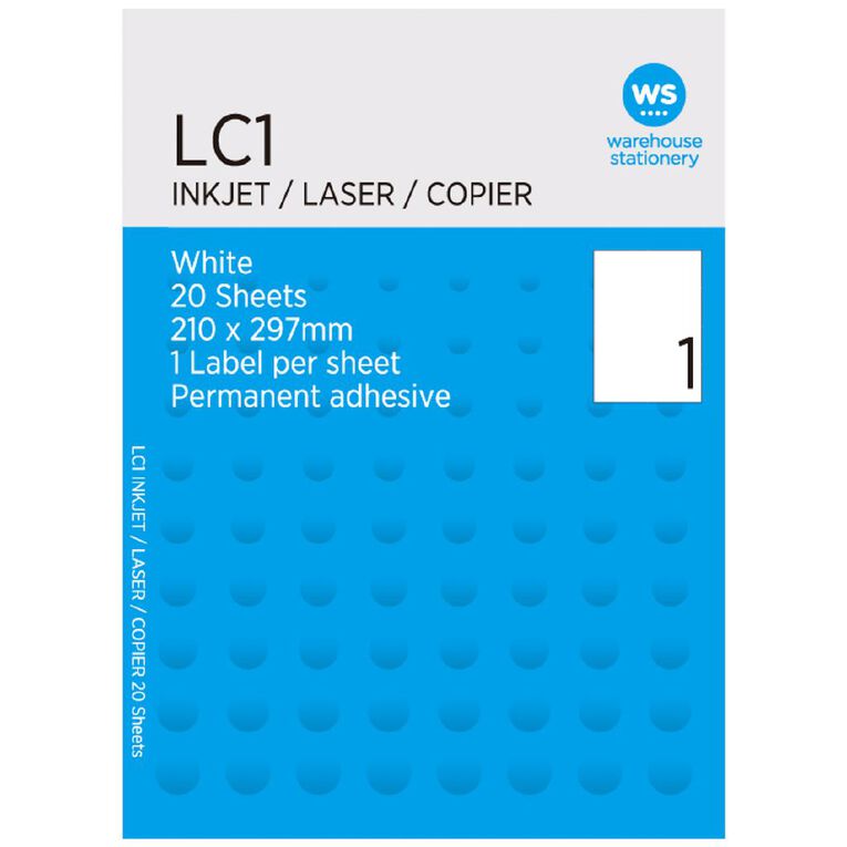 WS A4/1 20 Labels White | The Warehouse