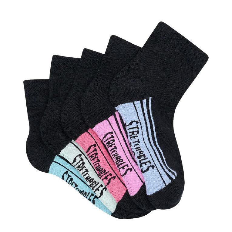 Rio Kids' Quarter Crew Stretch Socks 5 Pack Black | The Warehouse