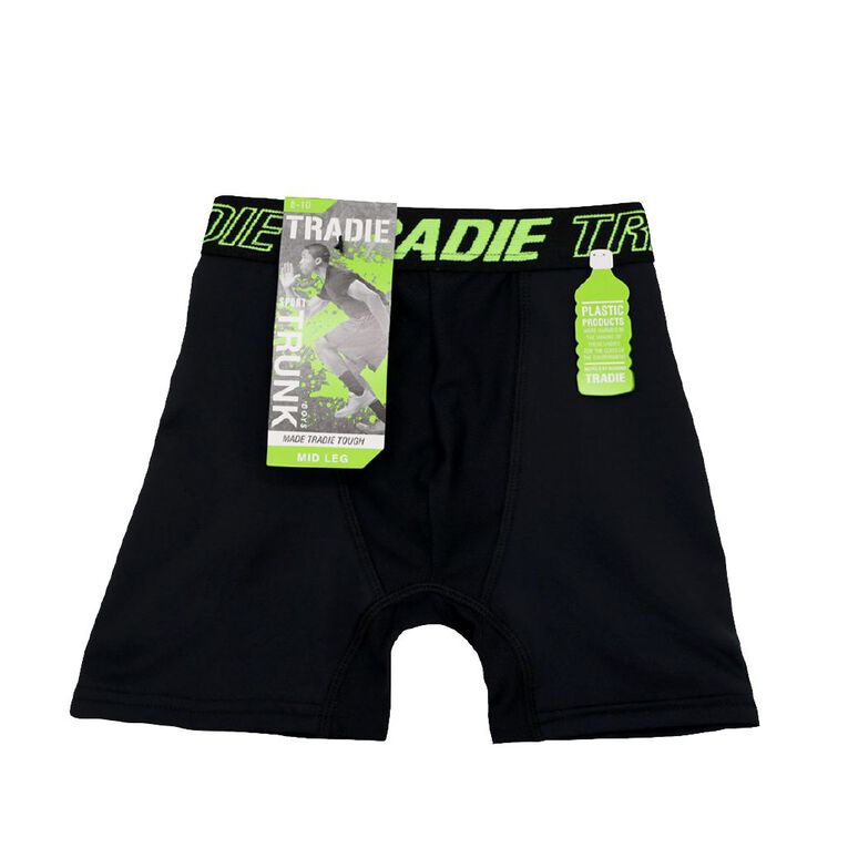Tradie Boys' Mid Leg Sports Trunks Black/Yellow | The Warehouse