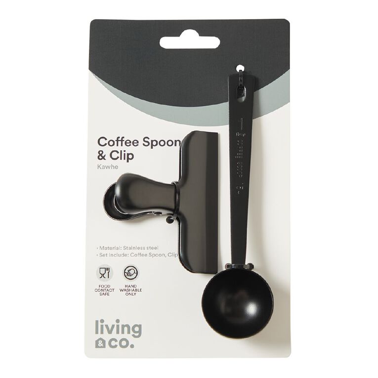 Living & Co Coffee Spoon & Clip Set Black Black | The Warehouse