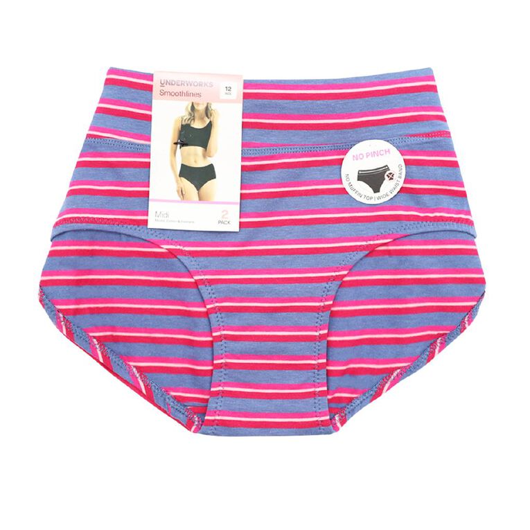 Underworks Women's Smooth Line Midi Briefs 2 Pack Pink | The Warehouse