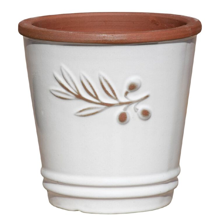 Kiwi Garden Glazed Terracotta Shaped Pot 17cm White White | The Warehouse