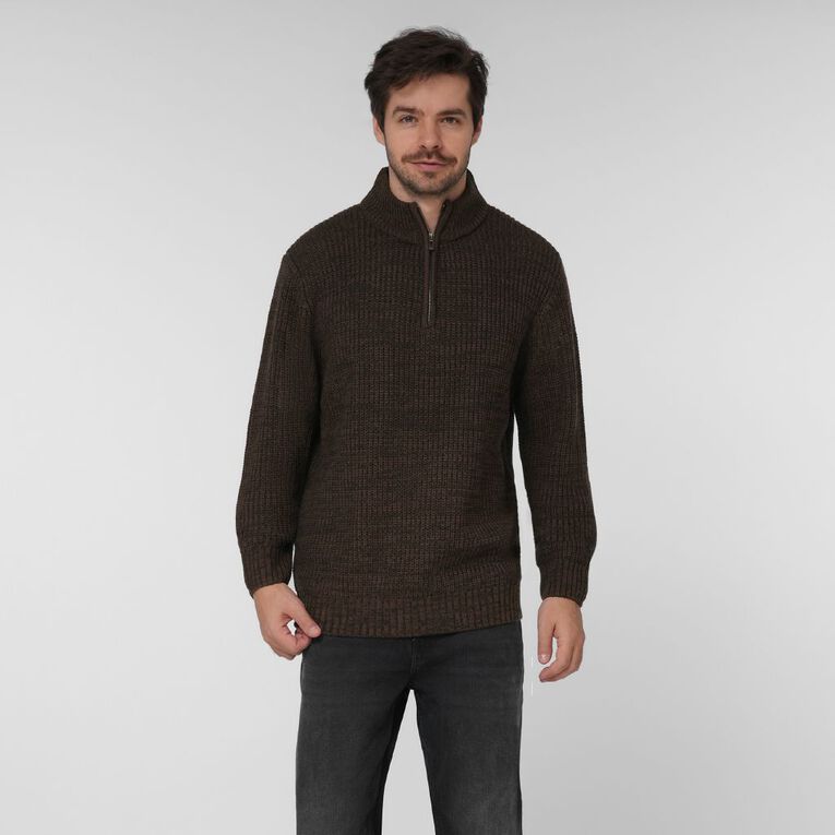 H&H Men's 1/4 Zip Jumper Brown Dark | The Warehouse