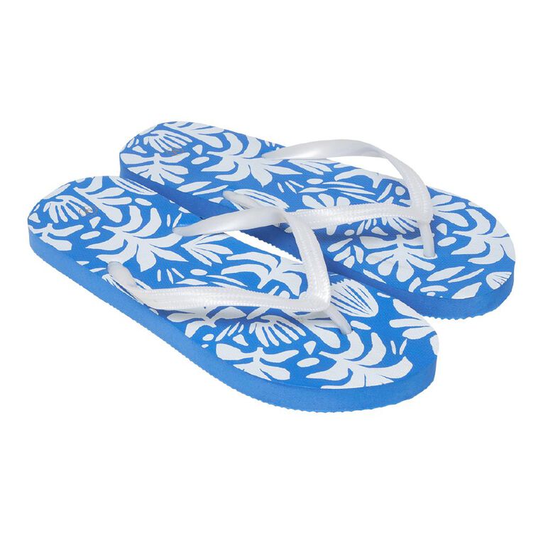 H&H Women's Recycled Printed Jandals Blue Mid TROPICAL | The Warehouse