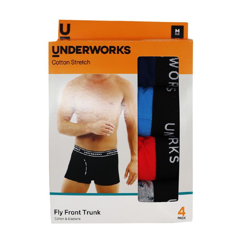 Underworks Men's Fly Front Trunks 4 Pack Grey Marle | The Warehouse
