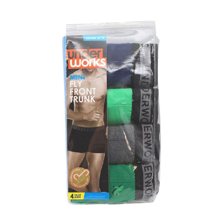 Underworks Men's Fly Front Trunks 4 Pack Green | The Warehouse