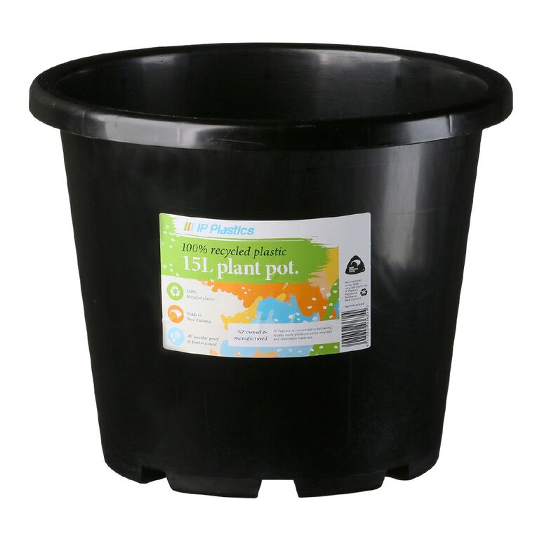 IP Plastics Round Pot Recycled Black 15L Black | The Warehouse