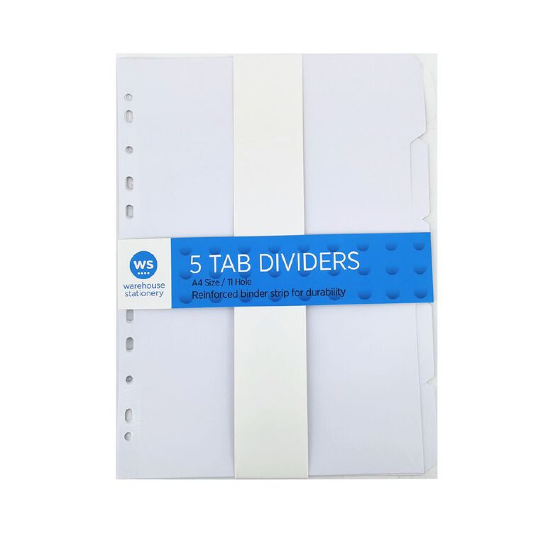 WS 5 Tab Wide White Dividers White White | The Warehouse