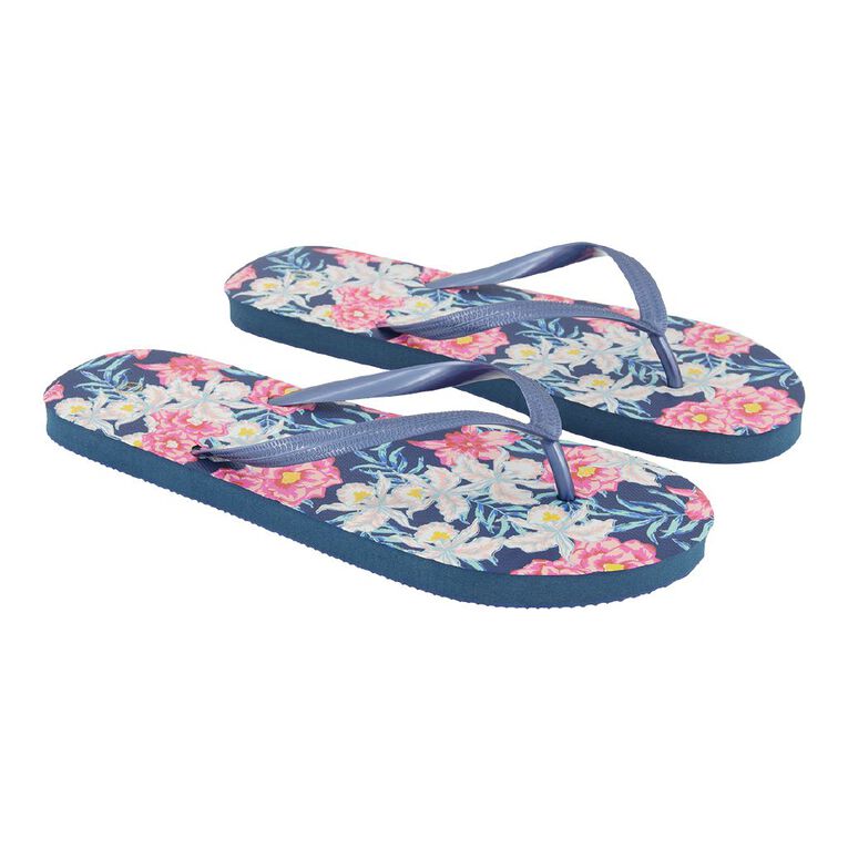 H&H Women's Recycled Printed Jandals Blue Mid RARO | The Warehouse
