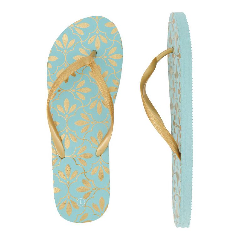 H&H Women's Recycled Printed Jandals Blue Light | The Warehouse
