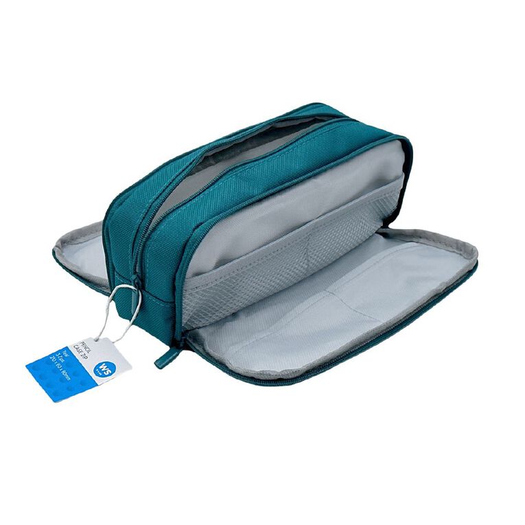 WS Ws Pencil Case With 3 Zips Teal Teal | The Warehouse