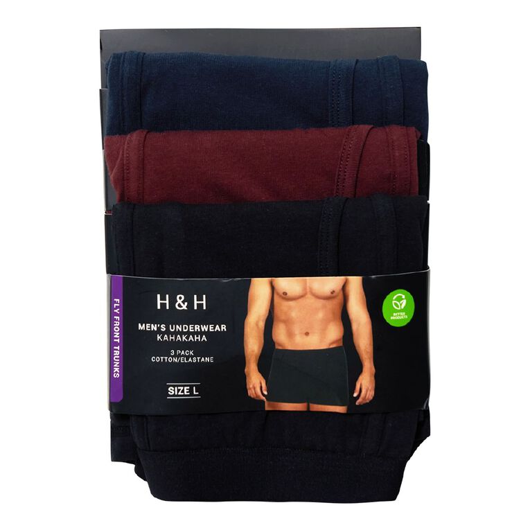 H&H Men's Fly Front Trunks 3 Pack Black | The Warehouse